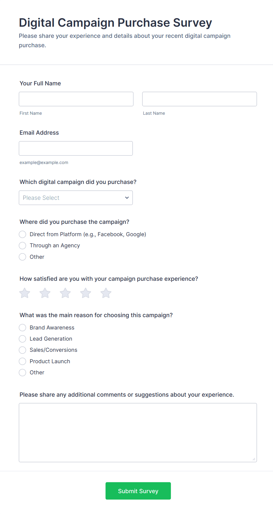 Digital Campaign Purchase Survey Form Template | Jotform