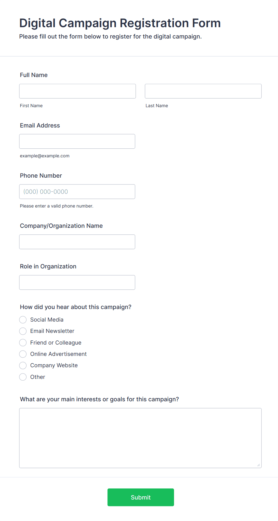 Digital Campaign Registration Form Template | Jotform
