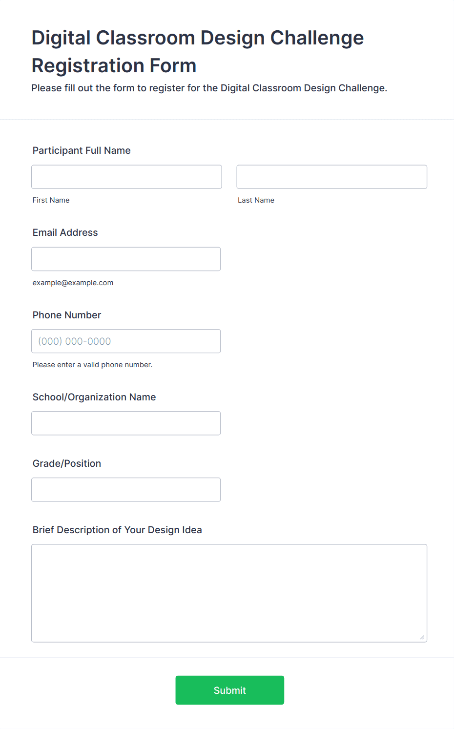 Digital Classroom Design Challenge Registration Form Template | Jotform