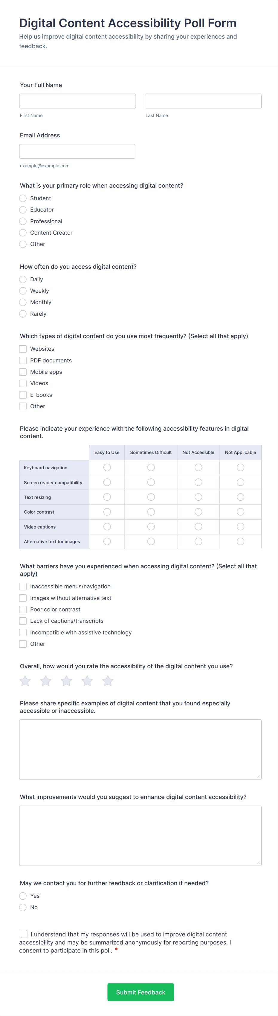 Digital Content Accessibility Poll Form Form Template | Jotform