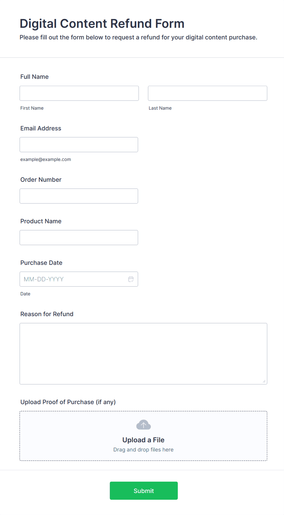 Digital Content Refund Form Template | Jotform