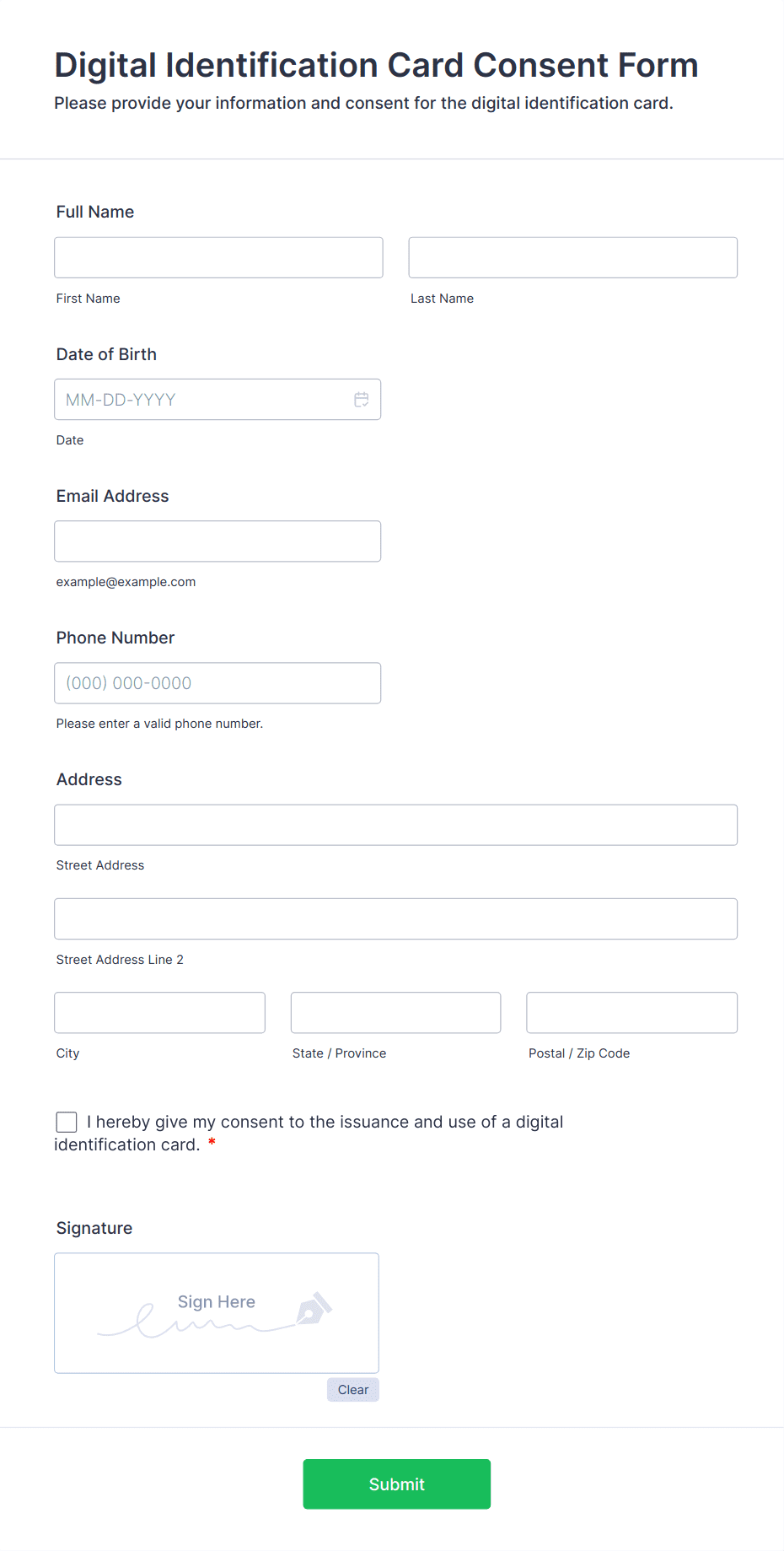 Digital Identification Card Consent Form Template | Jotform