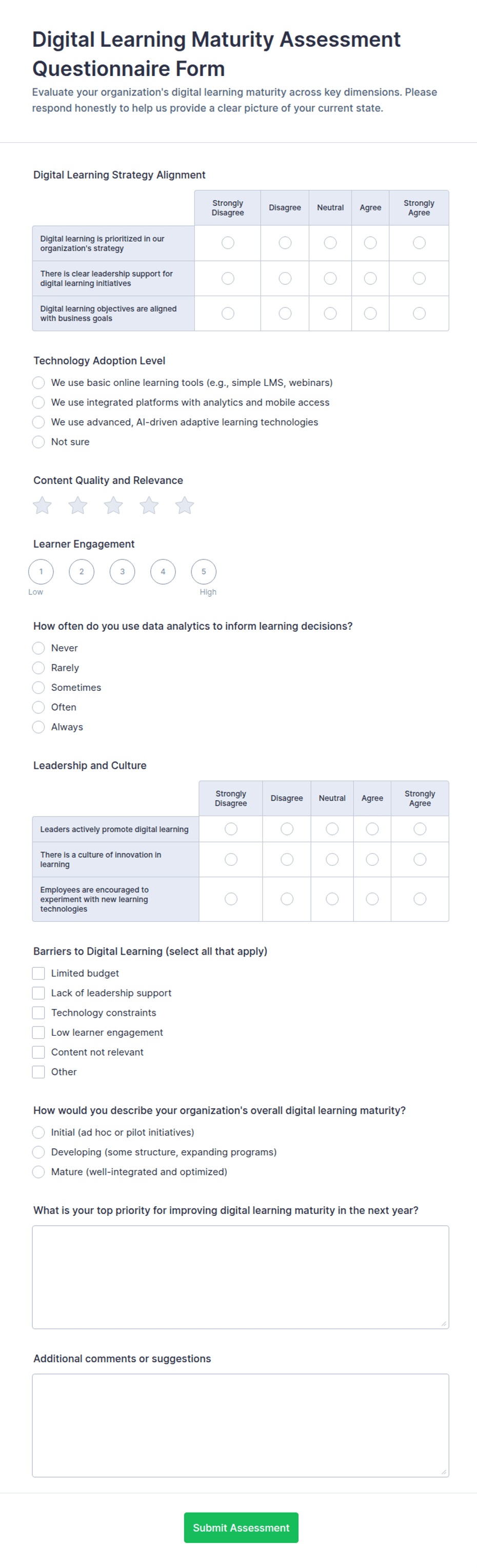 Digital Learning Maturity Assessment Form Template | Jotform