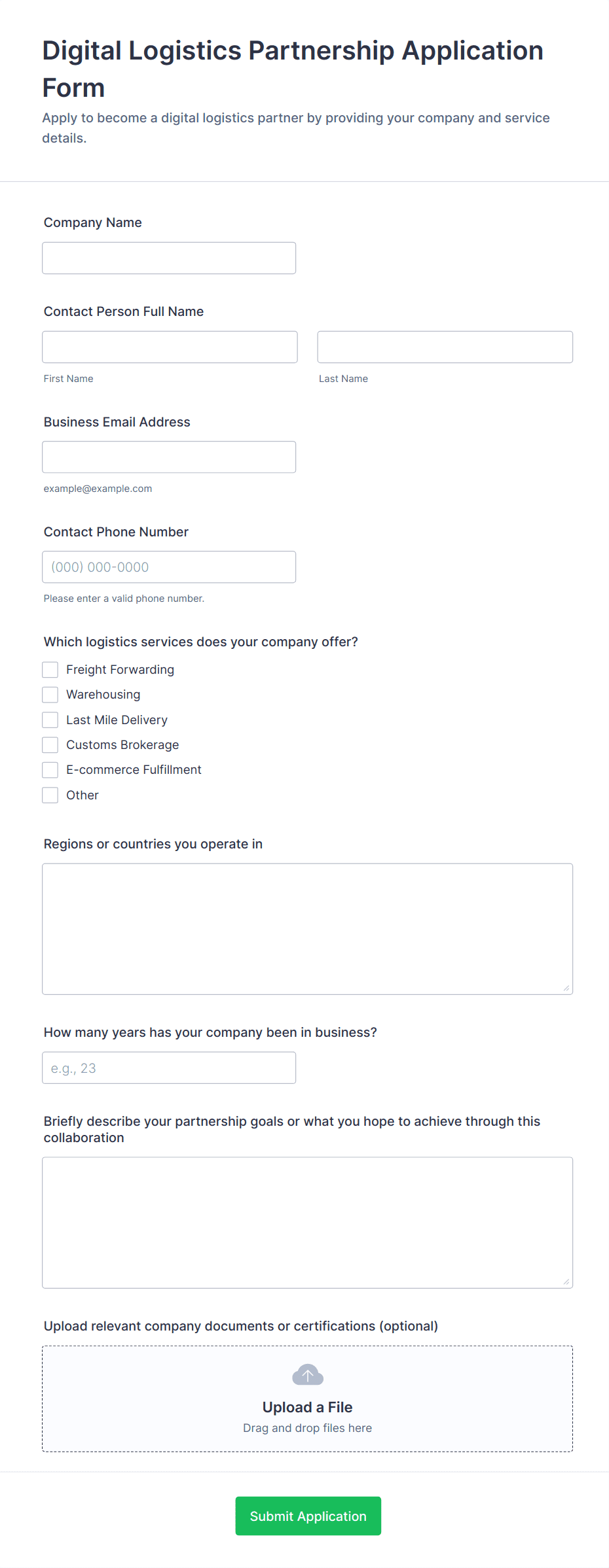 Digital Logistics Partnership Application Form Template | Jotform