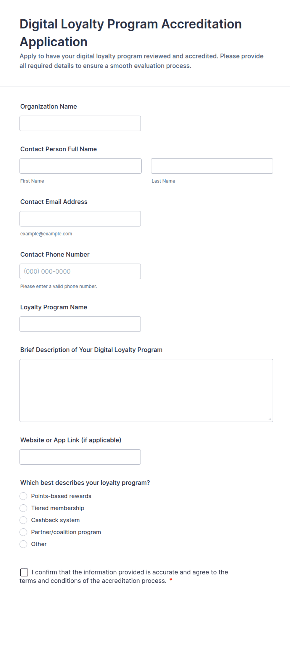 Digital Loyalty Program Accreditation Application Form Template | Jotform