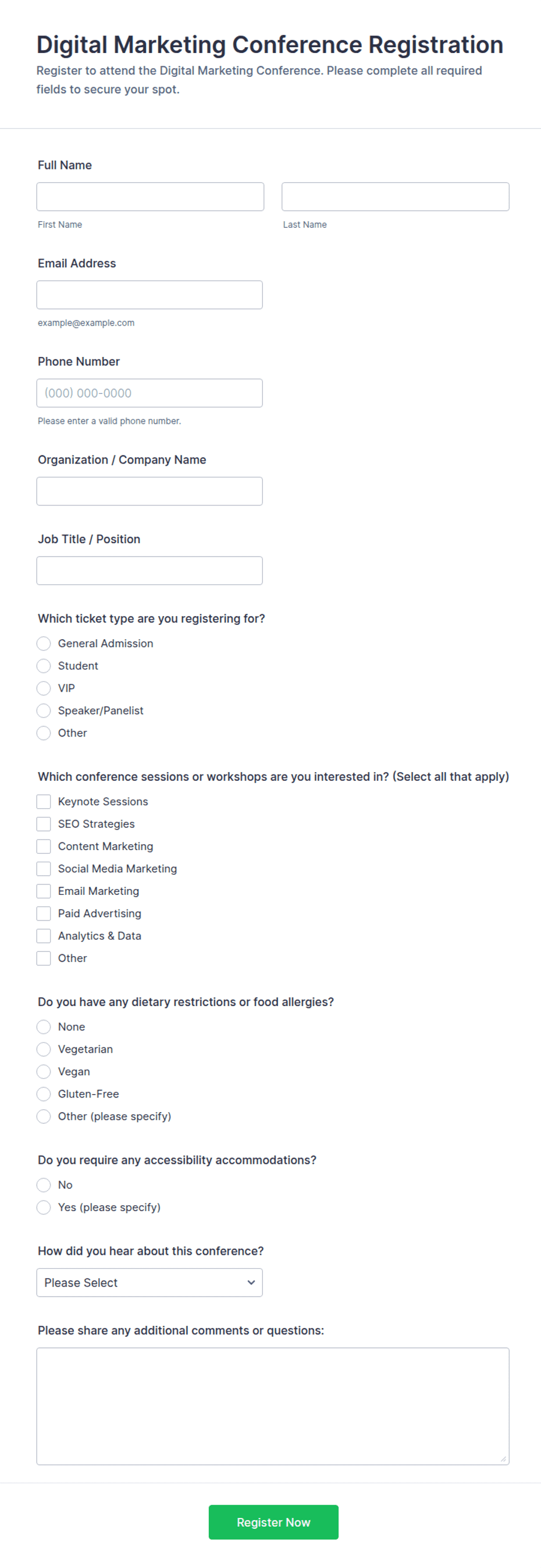 Digital Marketing Conference Registration Form Template | Jotform