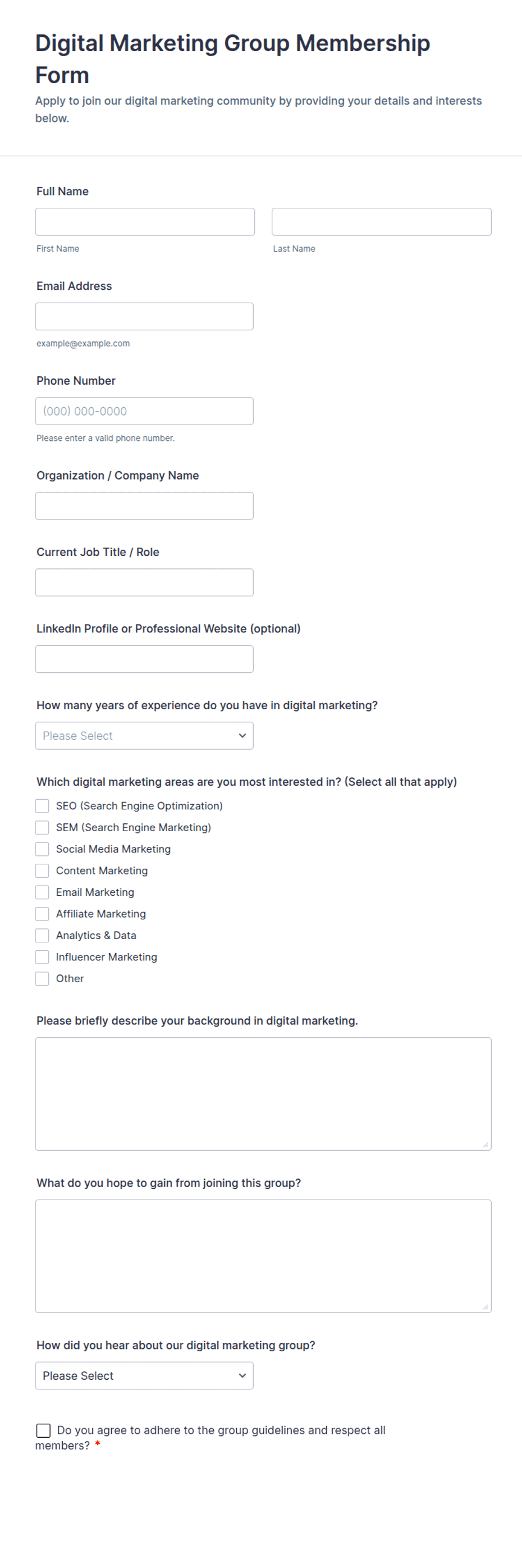 Digital Marketing Group Membership Form Template | Jotform