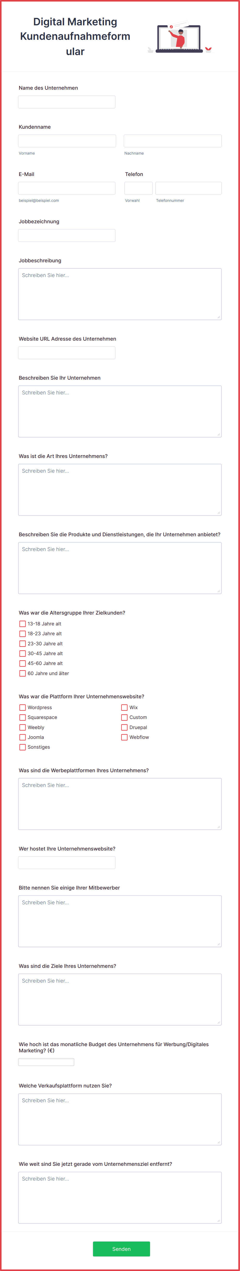 Digital Marketing Kundenaufnahmeformular Formularvorlage | Jotform