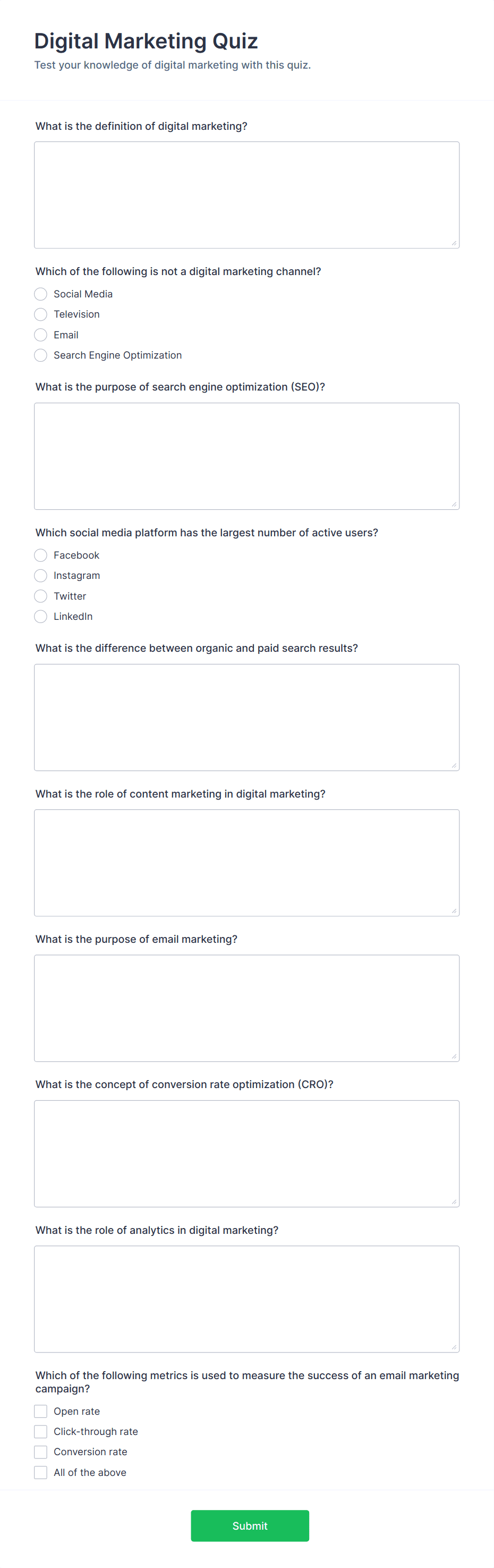 Digital Marketing Quiz Template Form Template | Jotform