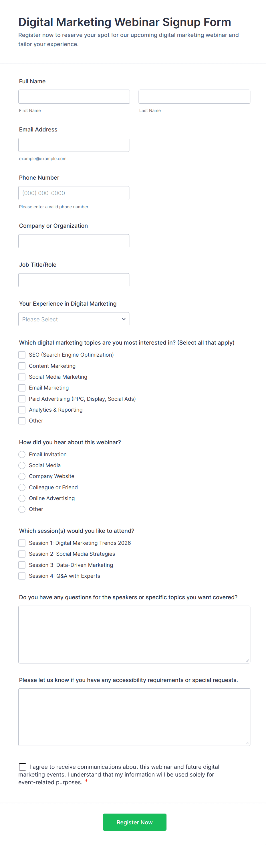 Digital Marketing Webinar Signup Form Template | Jotform