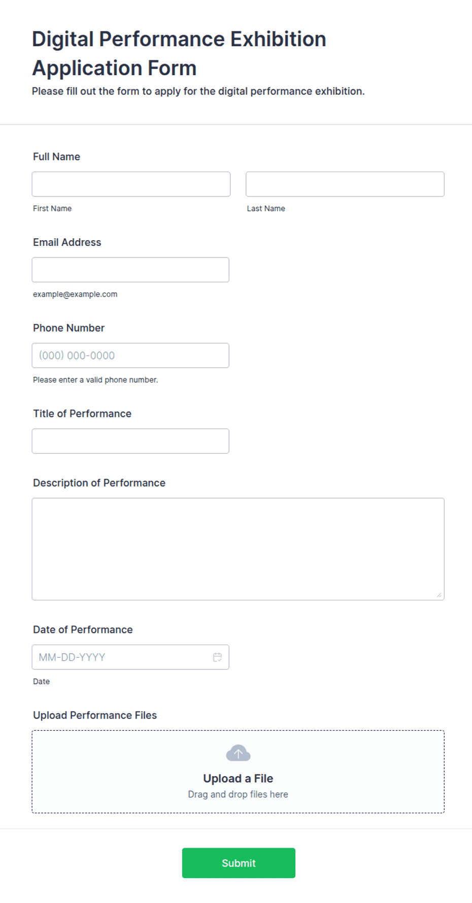 Digital Performance Exhibition Application Form Template | Jotform