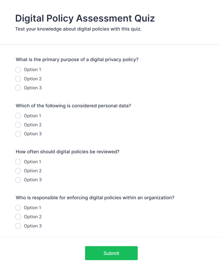 Digital Policy Assessment Quiz Form Template | Jotform