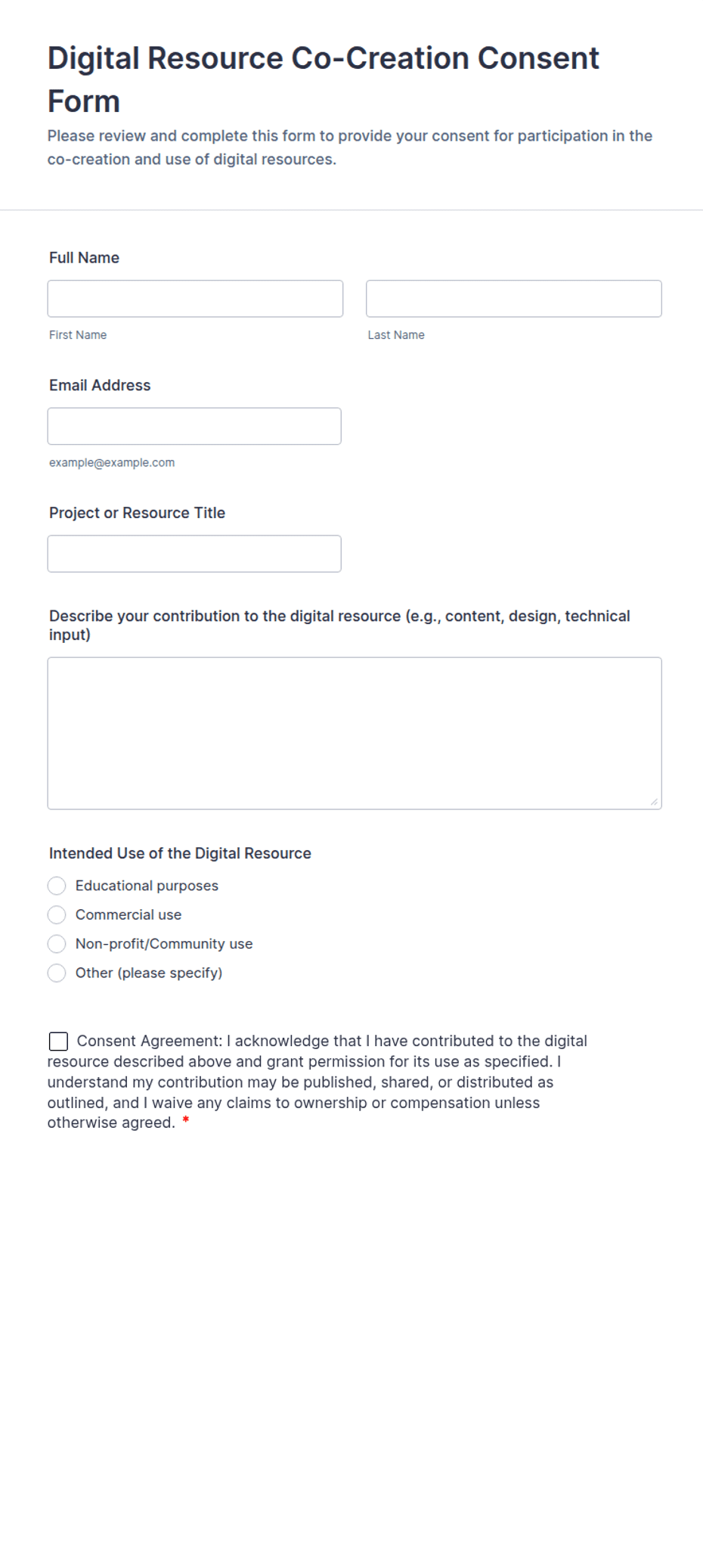 Digital Resource Co-Creation Consent Form Template | Jotform
