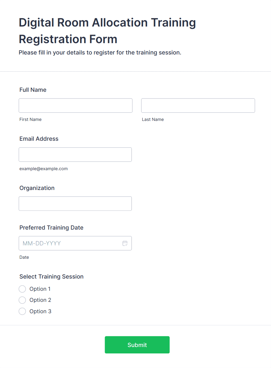 Digital Room Allocation Training Registration Form Template | Jotform