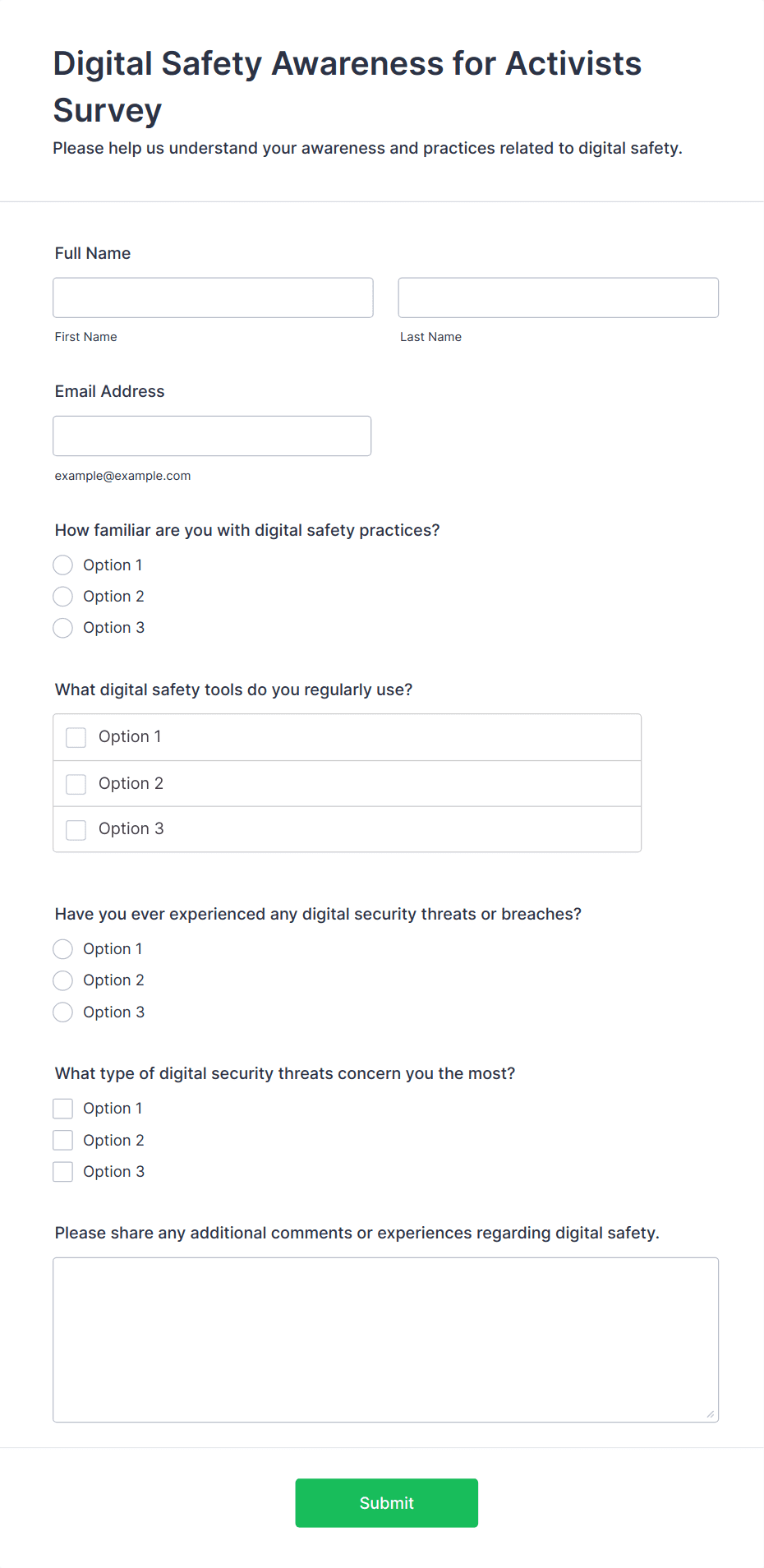 Digital Safety Awareness for Activists Survey Form Template | Jotform