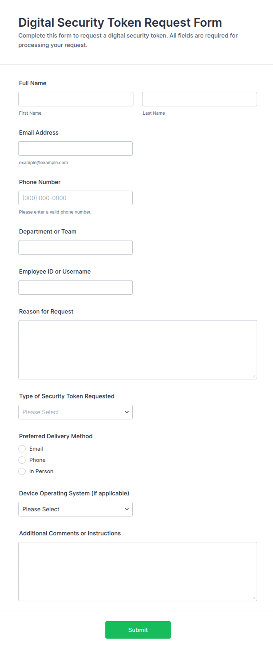 Digital Security Token Request Form Template | Jotform