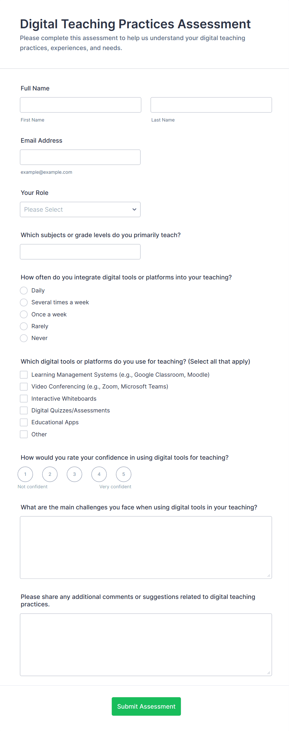 Digital Teaching Practices Assessment Form Template | Jotform