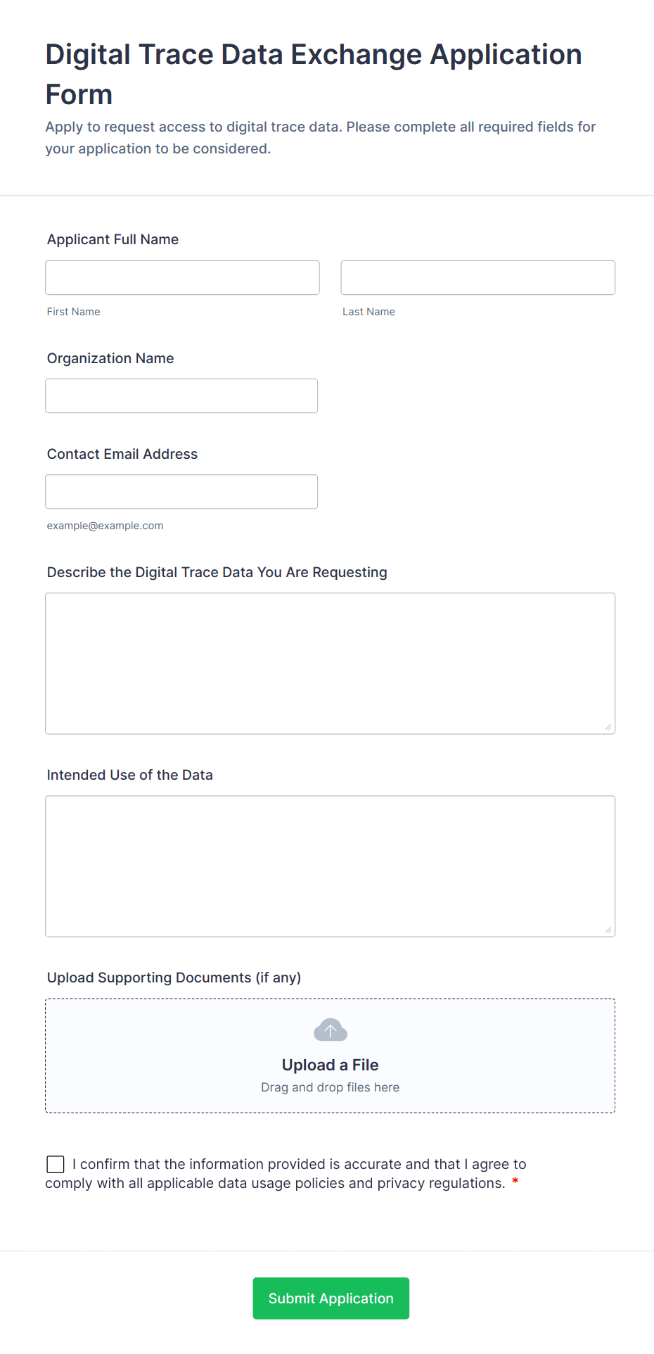 Digital Trace Data Exchange Application Form Template | Jotform