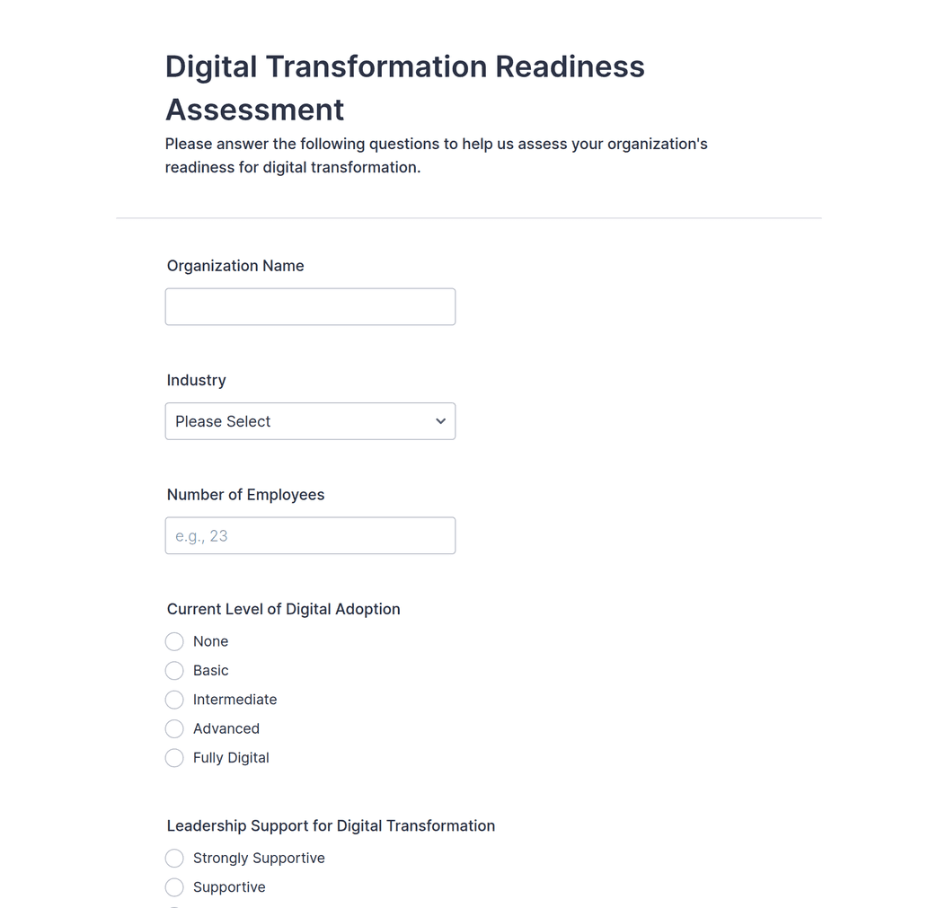 Digital Transformation Readiness Assessment Form Template | Jotform