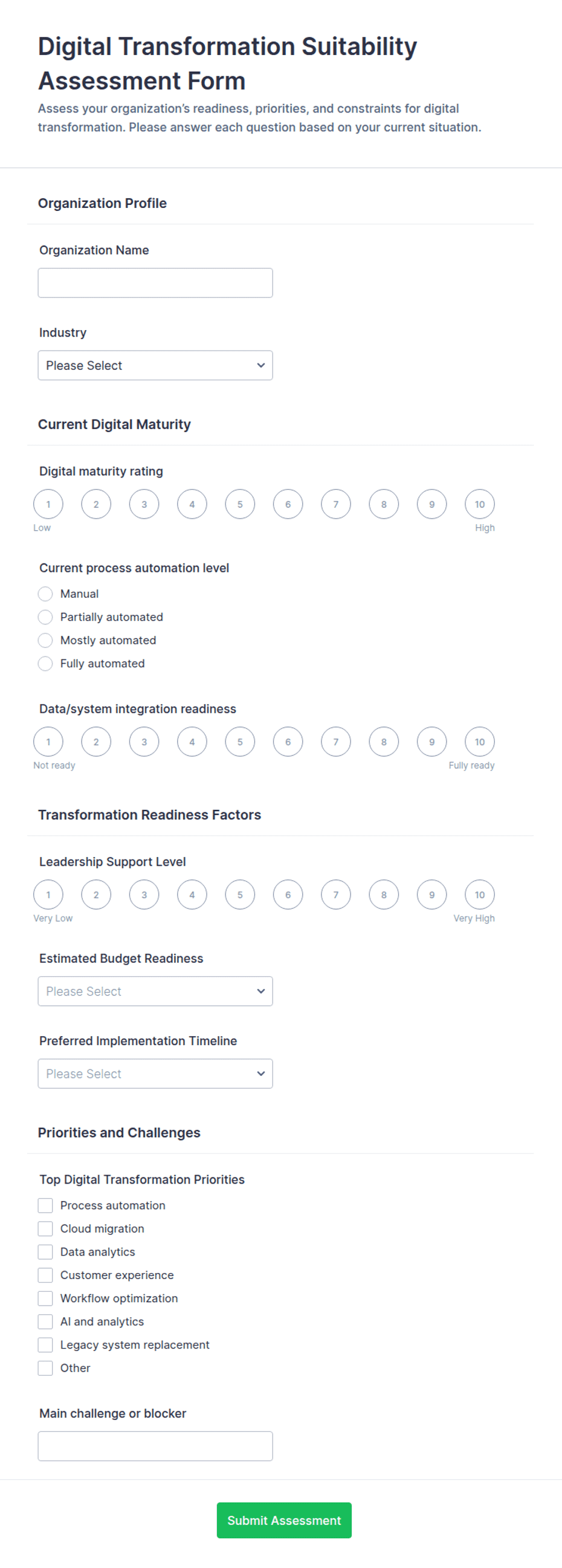 Digital Transformation Suitability Assessment Form Template | Jotform