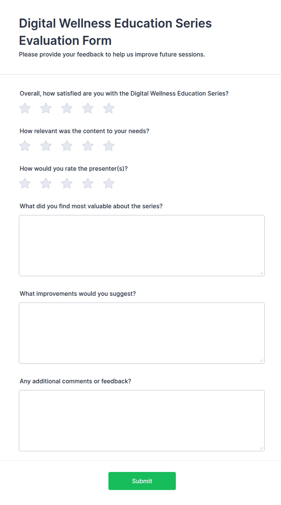 Digital Wellness Education Series Evaluation Form Template | Jotform