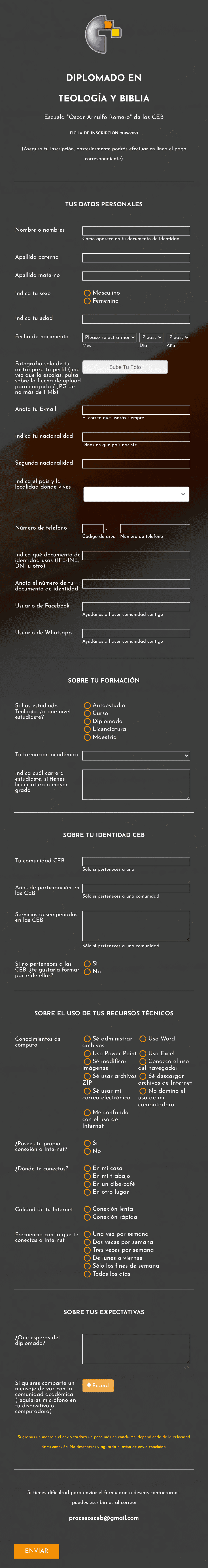 Diplomado CEB 2019 (inscripciones) Plantilla de formulario | Jotform