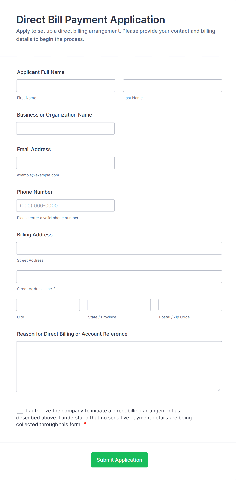 Direct Bill Payment Application Form Template | Jotform