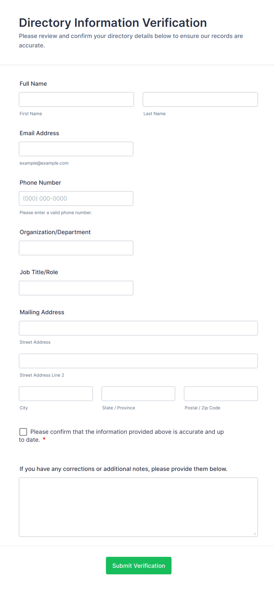 Directory Information Verification | Jotform