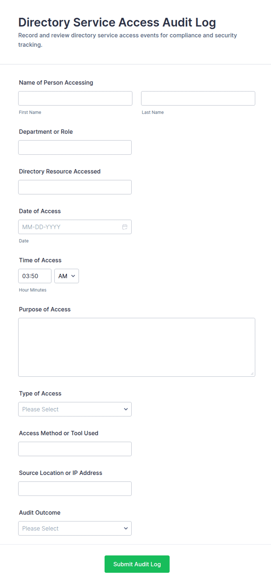 Directory Service Access Audit Log Form Template | Jotform