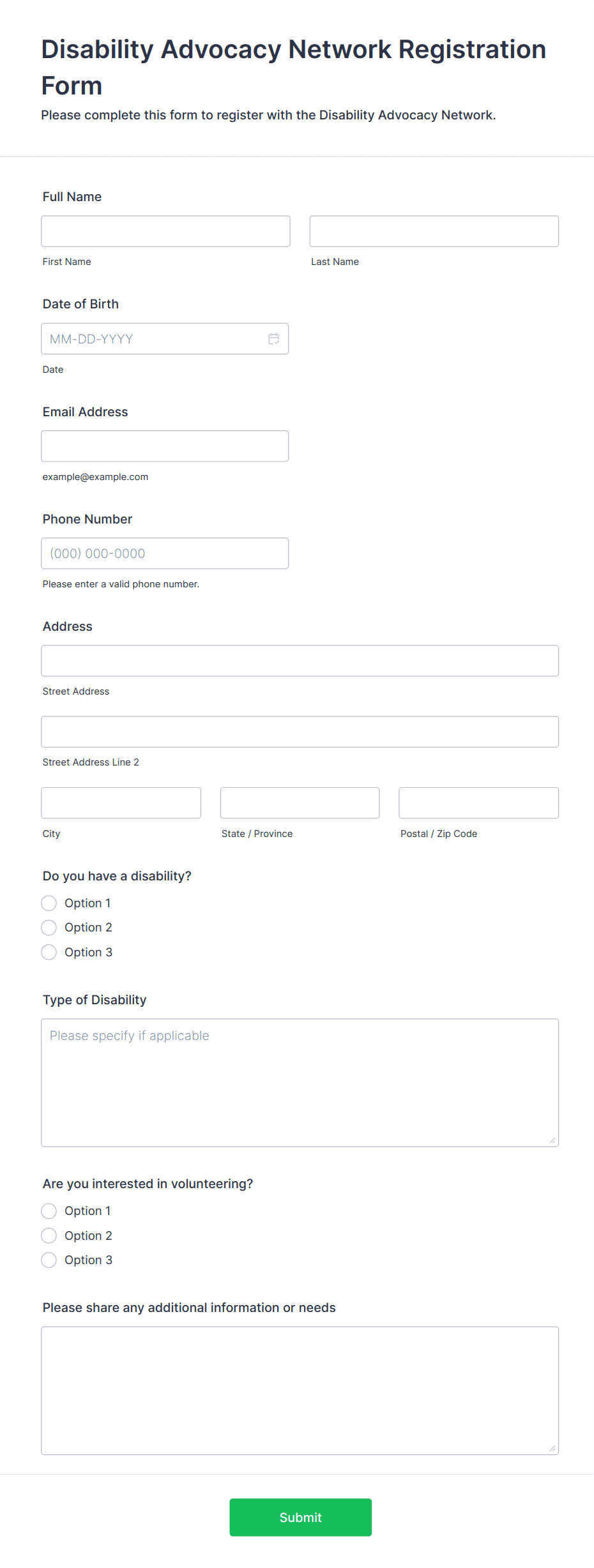 Disability Advocacy Network Registration Form Template | Jotform