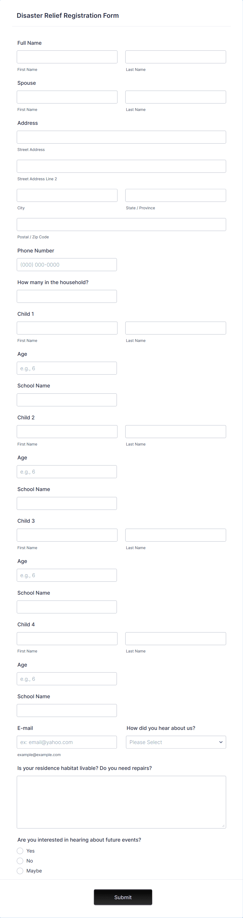 Disaster Relief Registration Form Template | Jotform