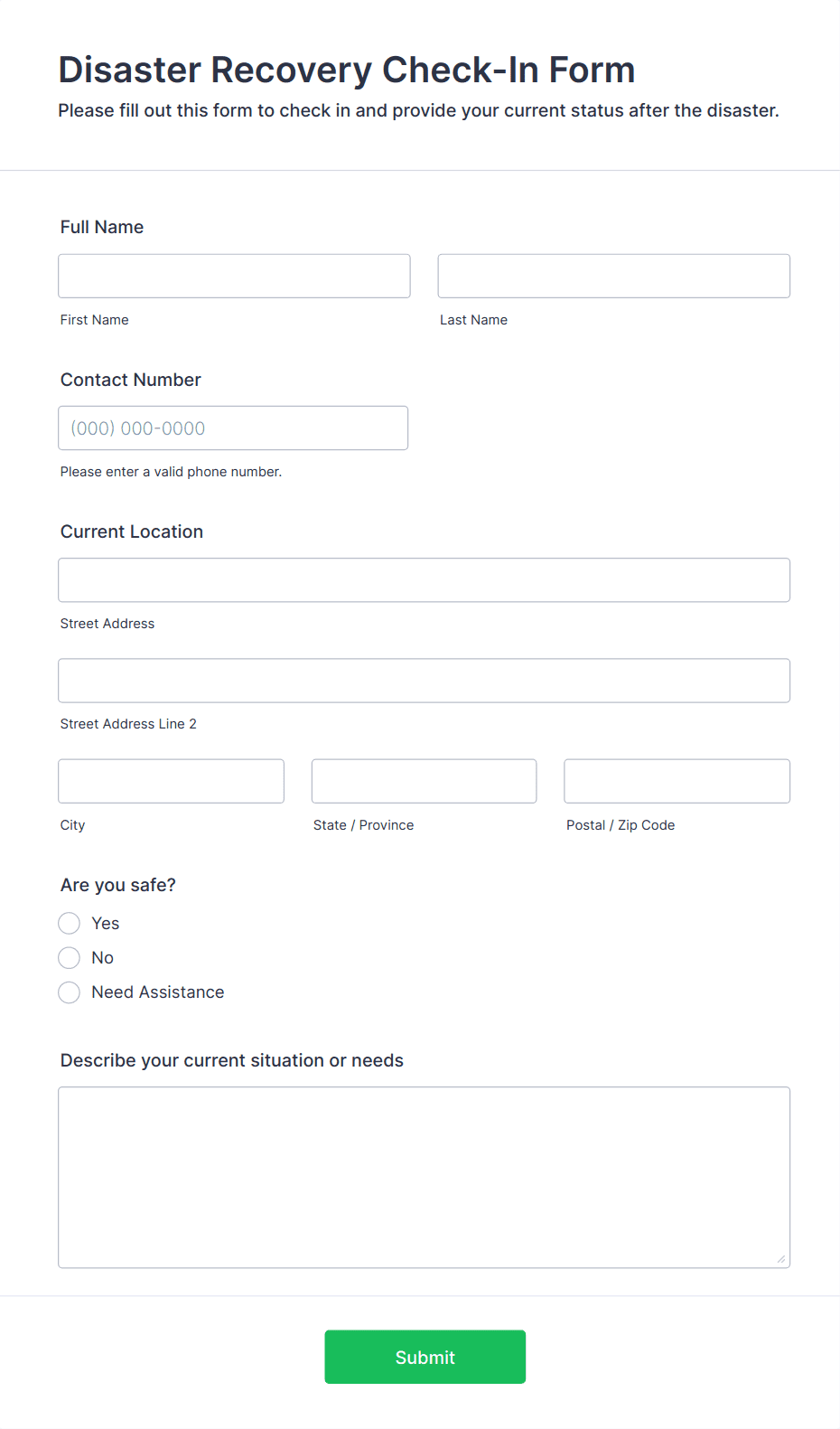 Disaster Recovery Check-In Form Template | Jotform