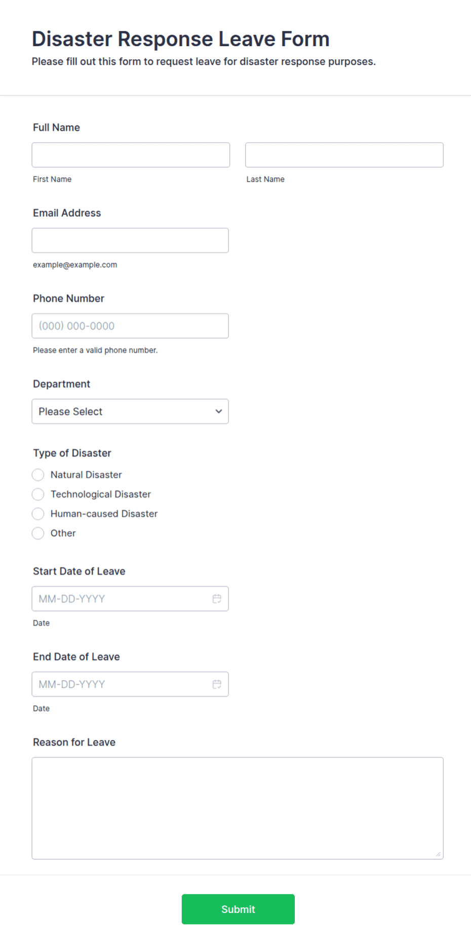 Disaster Response Leave Form Template | Jotform