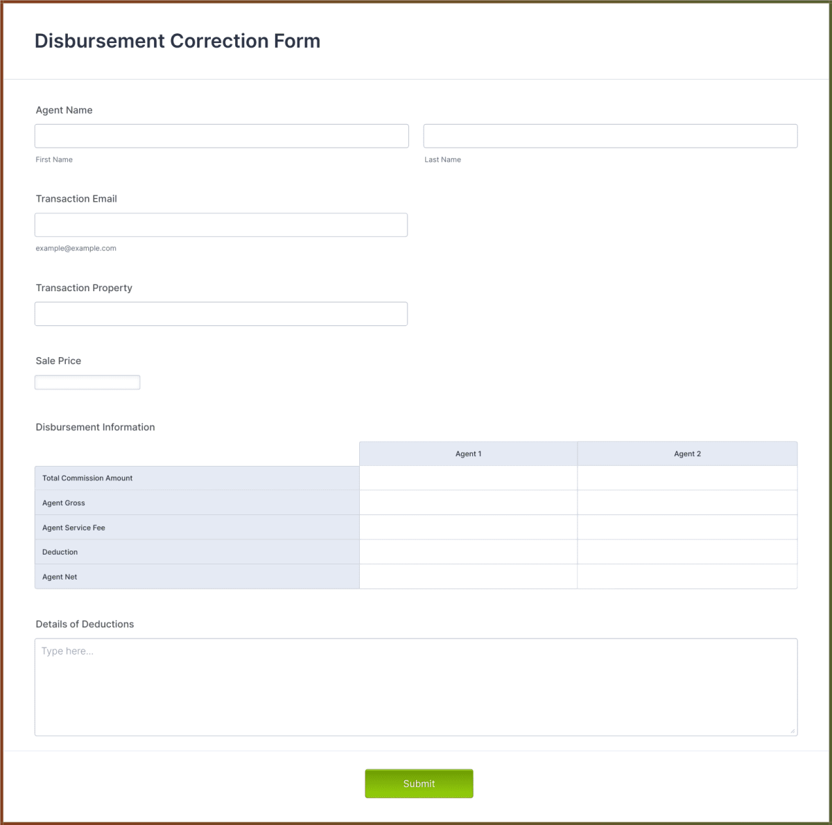 Disbursement Correction Form Template | Jotform