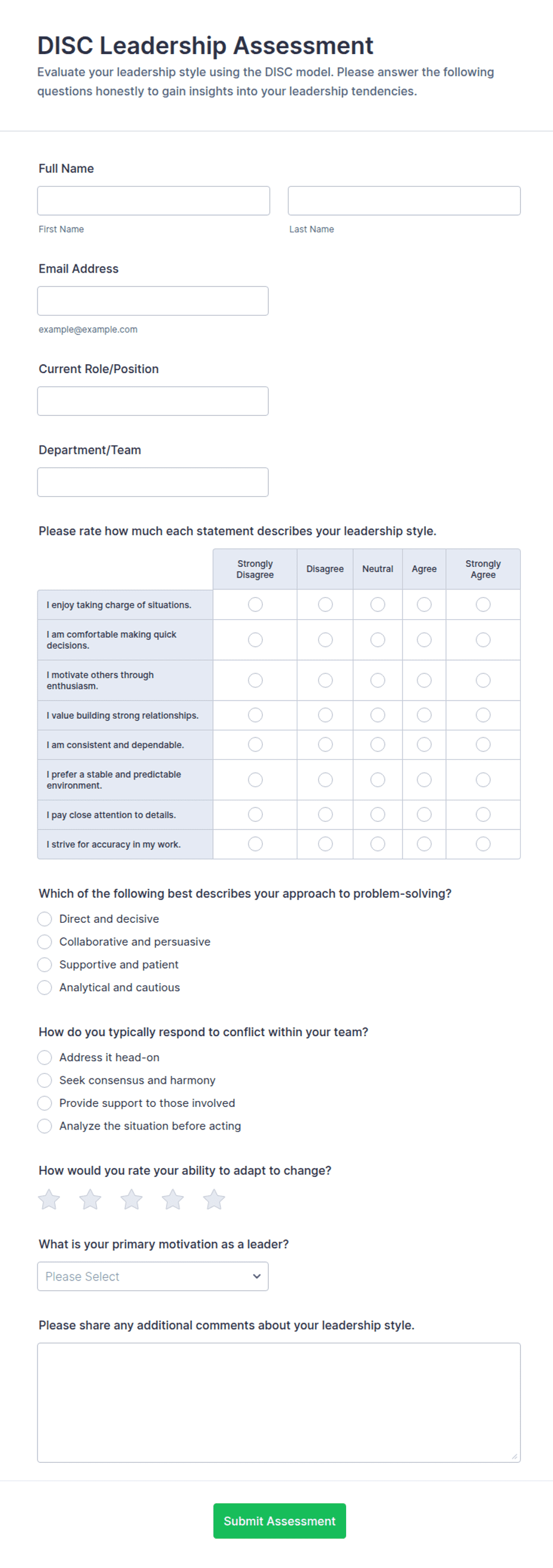 DISC Leadership Assessment Form Template | Jotform
