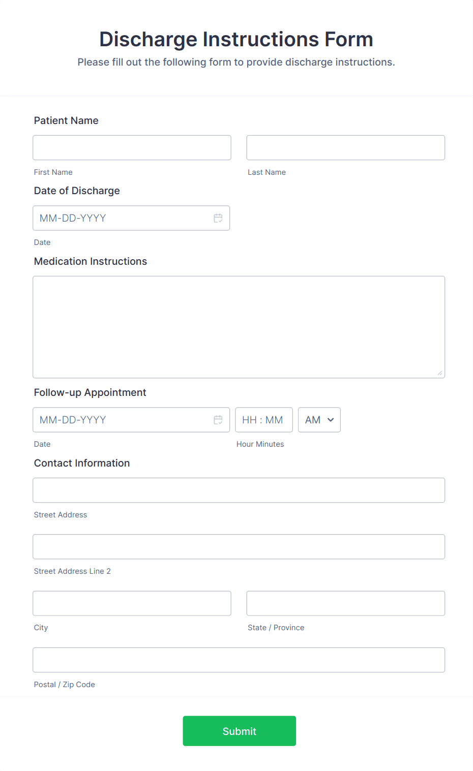 Discharge Instructions Form Template | Jotform