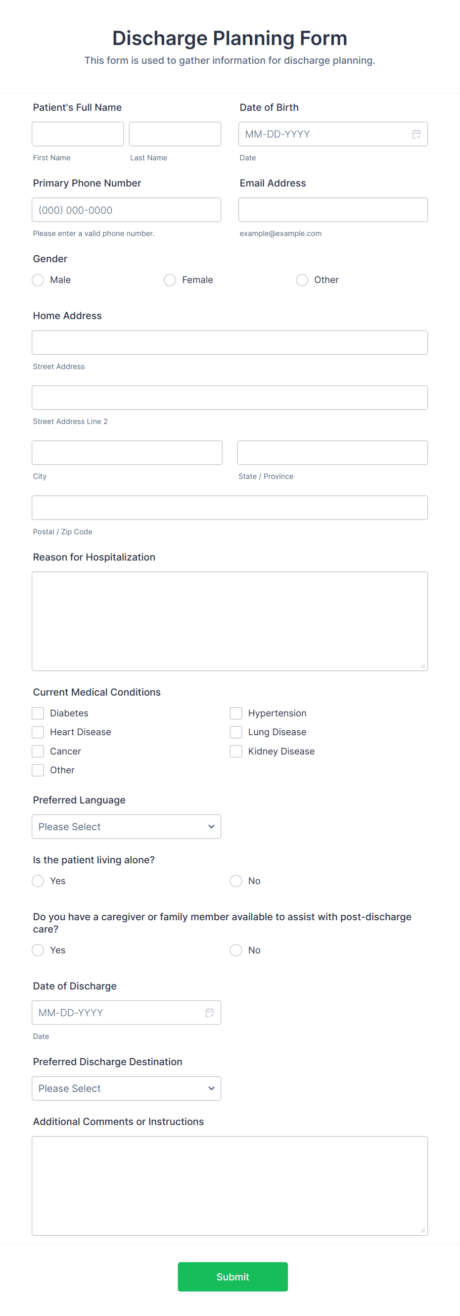 Discharge Planning Form Template | Jotform