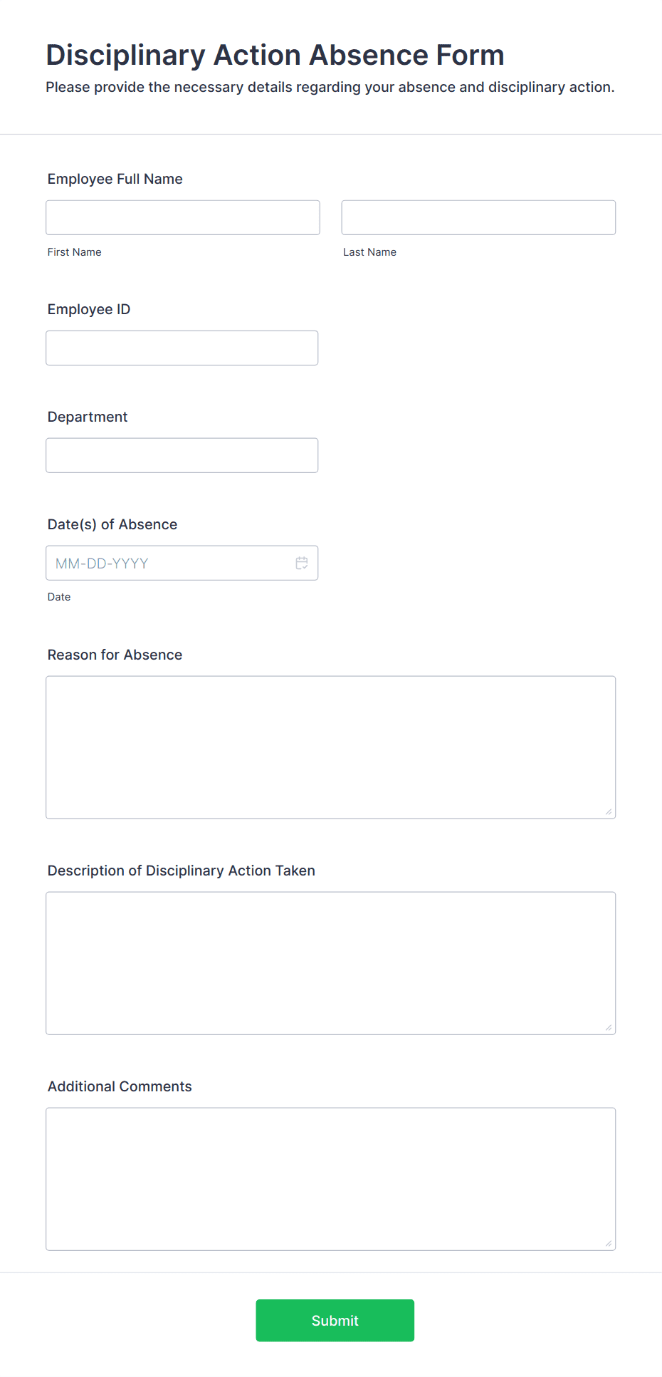 Disciplinary Action Absence Form Template | Jotform