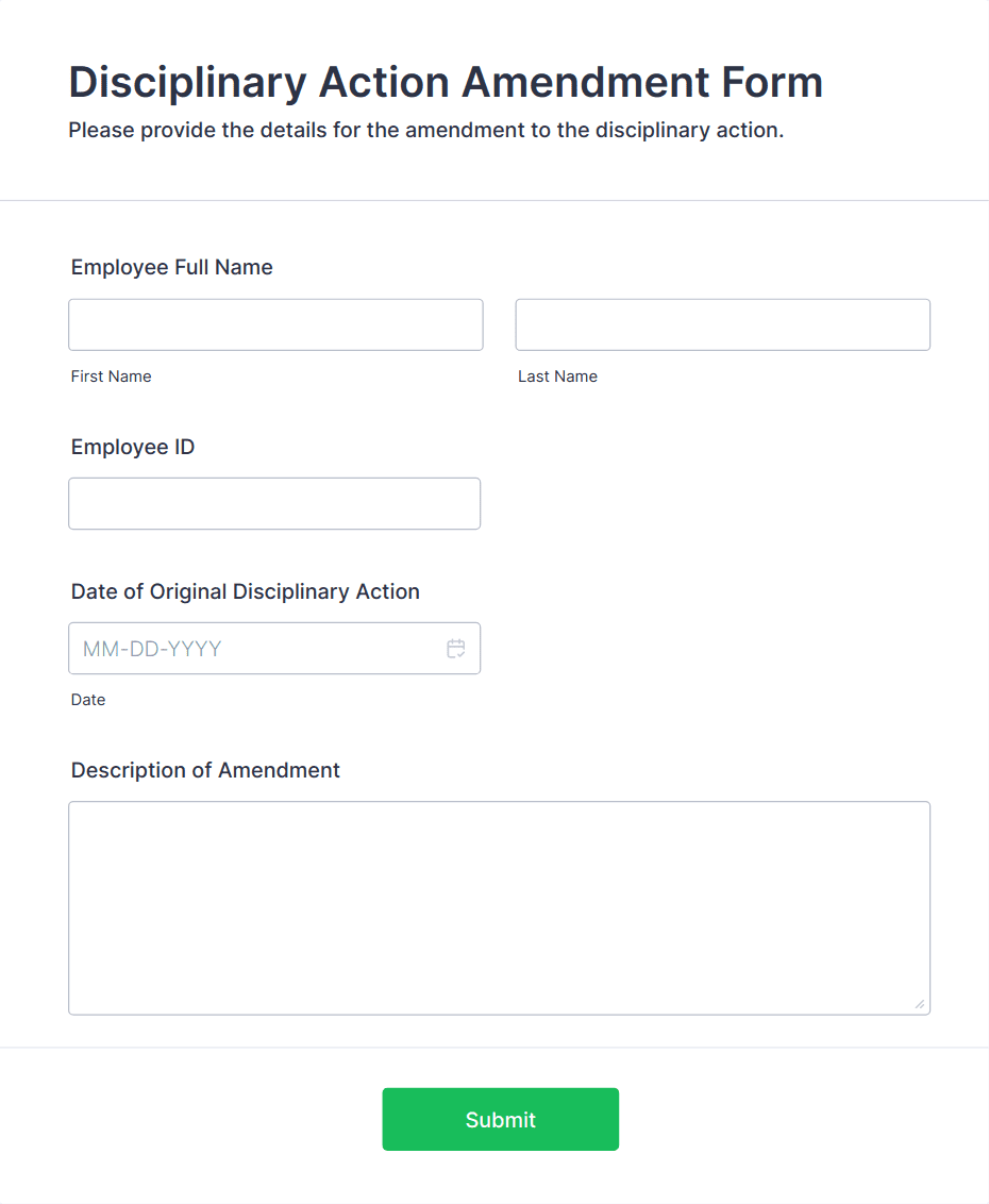 Disciplinary Action Amendment Form Template | Jotform