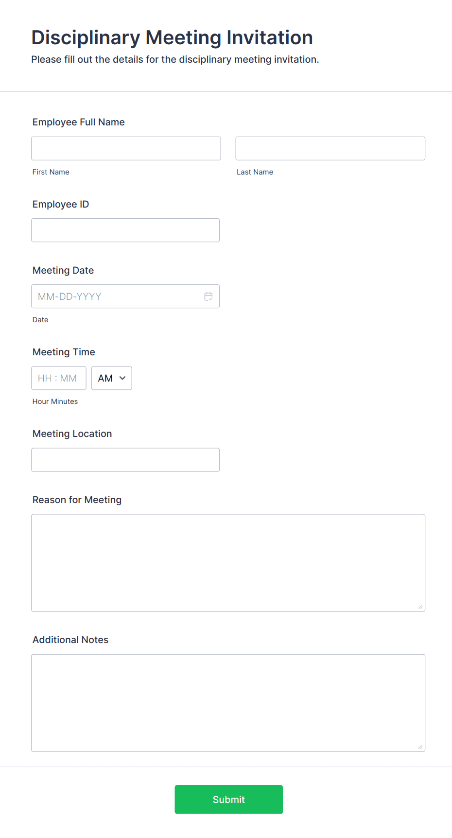 Disciplinary Meeting Invitation Form Template | Jotform