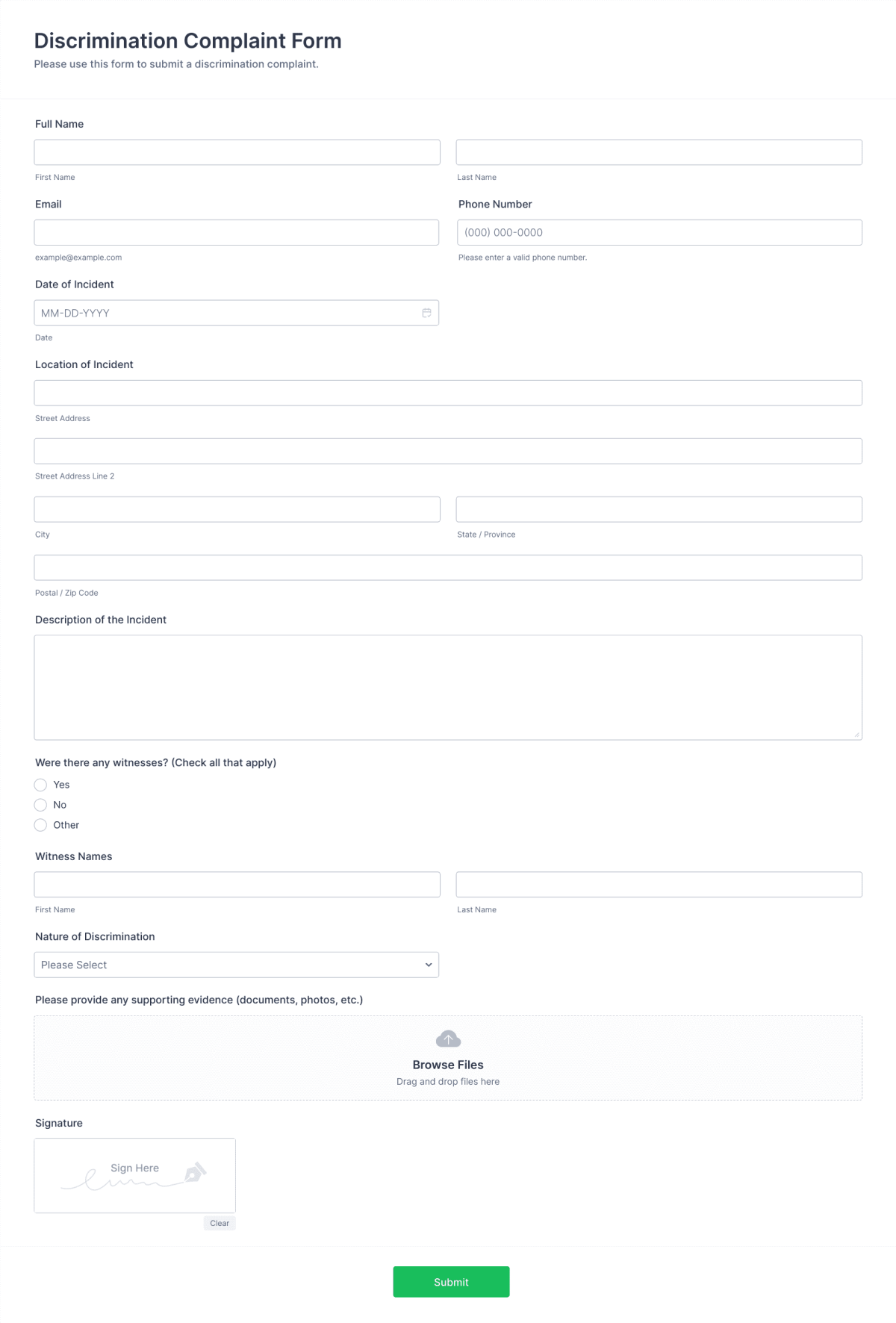 Discrimination Complaint Form Template | Jotform