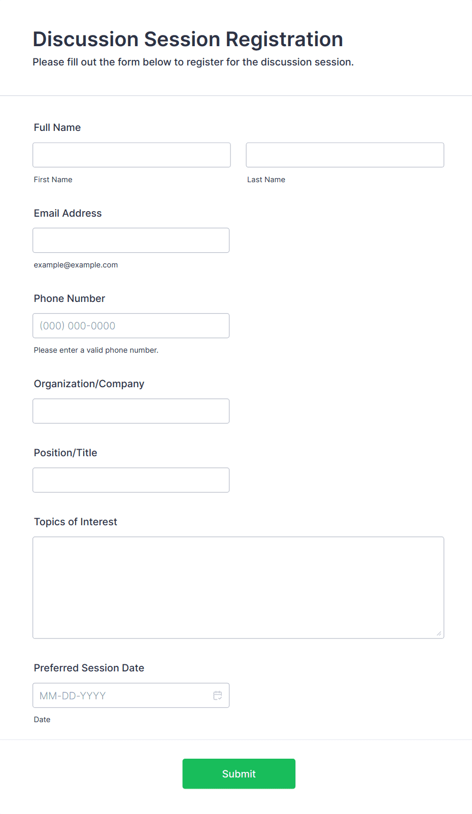 Discussion Session Registration Form Template | Jotform
