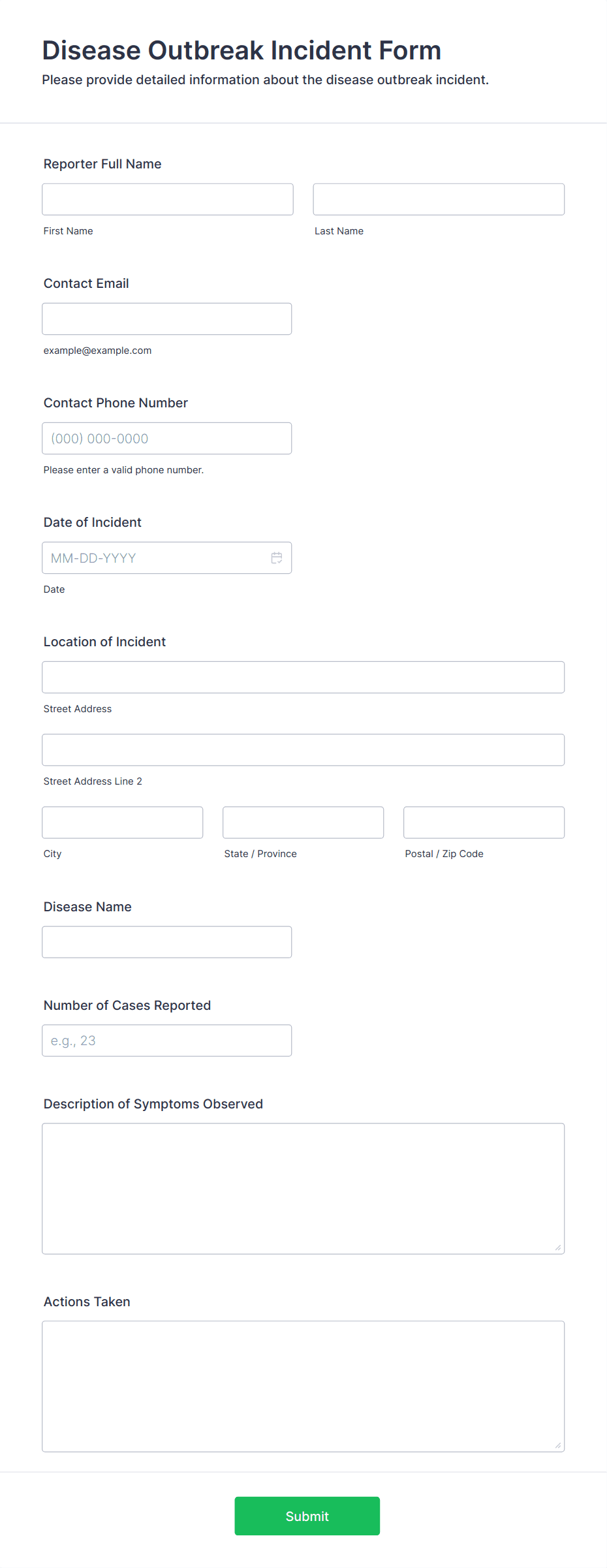 Disease Outbreak Incident Form Template | Jotform