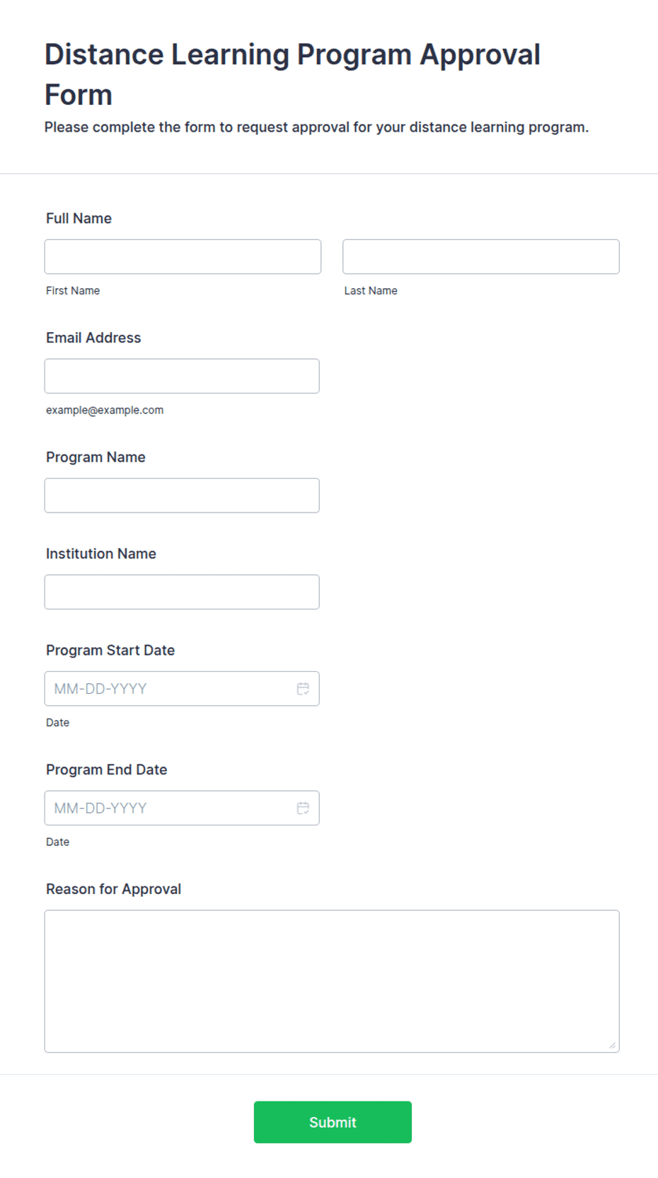 Distance Learning Program Approval Form Template | Jotform