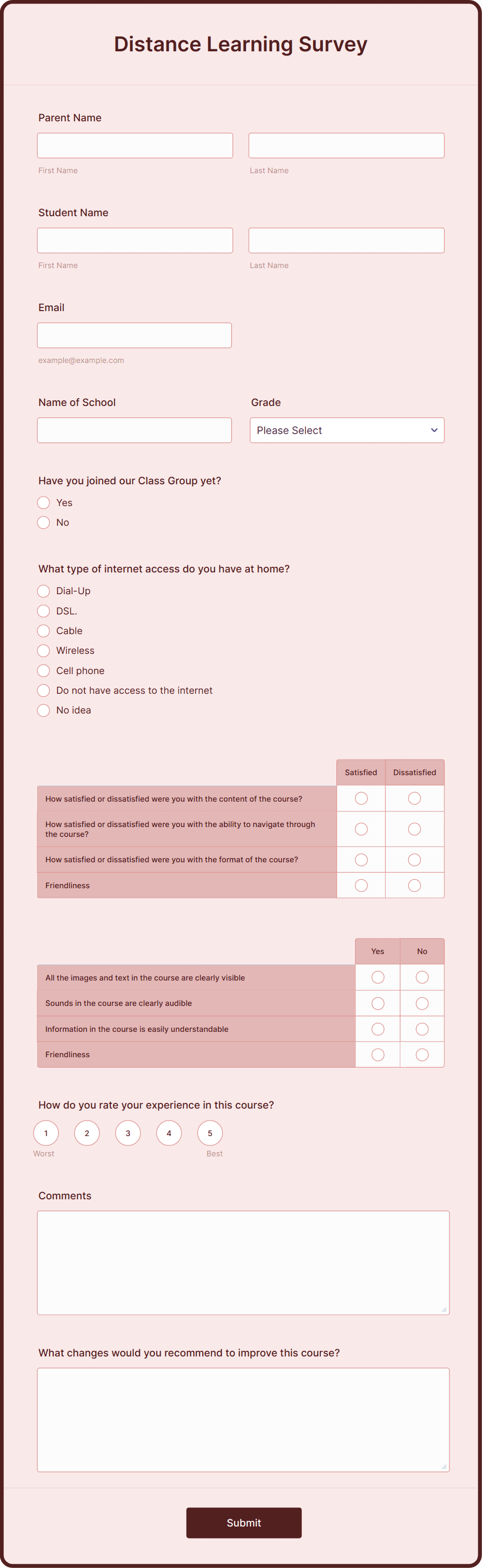 Distance Learning Survey Form Template | Jotform