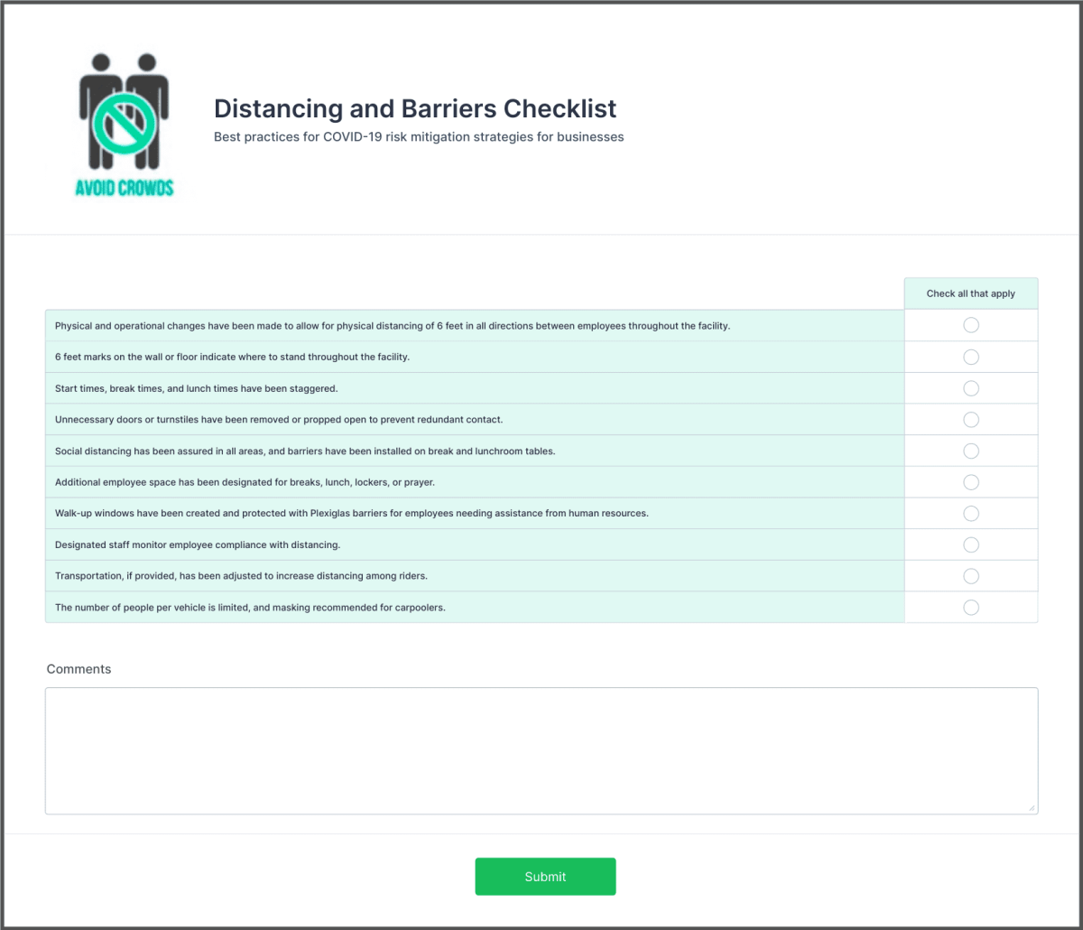 Distancing and Barriers Checklist Form Template | Jotform