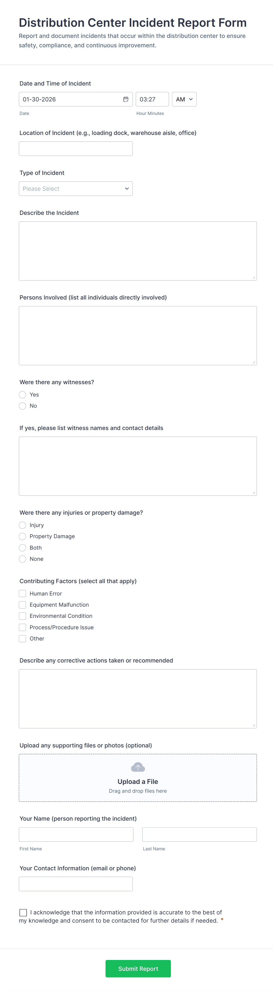 Distribution Center Incident Report Form Template | Jotform