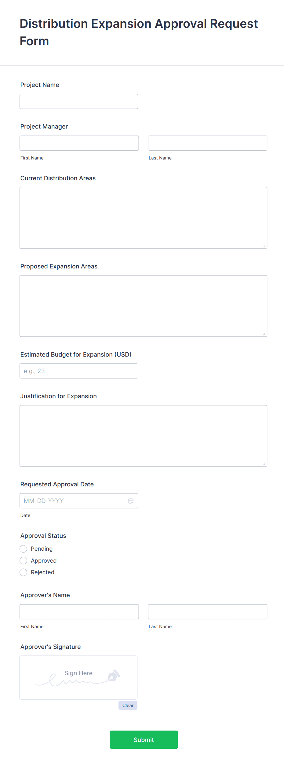 Distribution Expansion Approval Request Form Template | Jotform