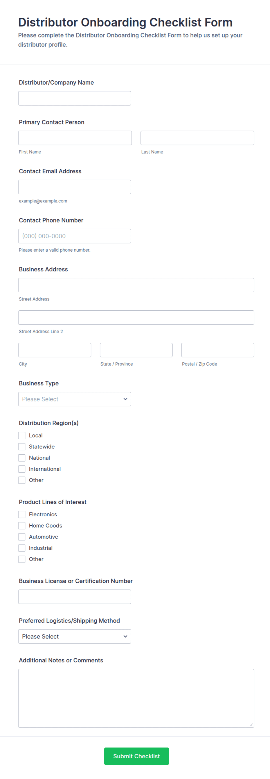 Distributor Onboarding Checklist Form Template | Jotform