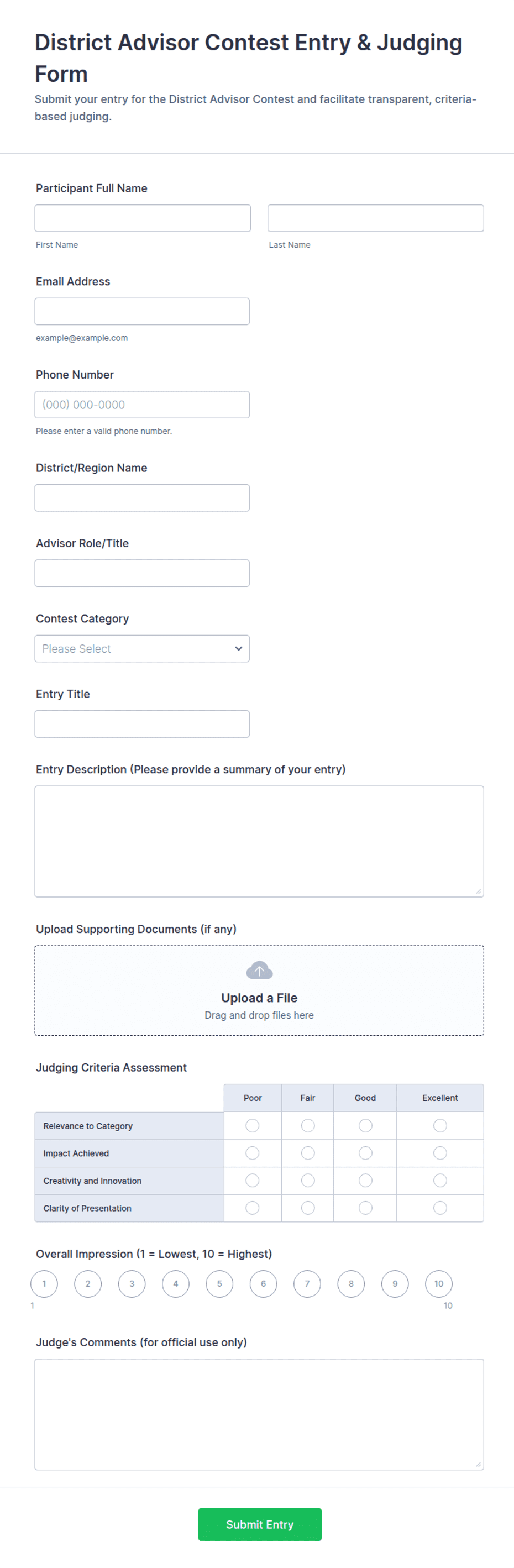 District Advisor Contest Entry & Judging Form Template | Jotform